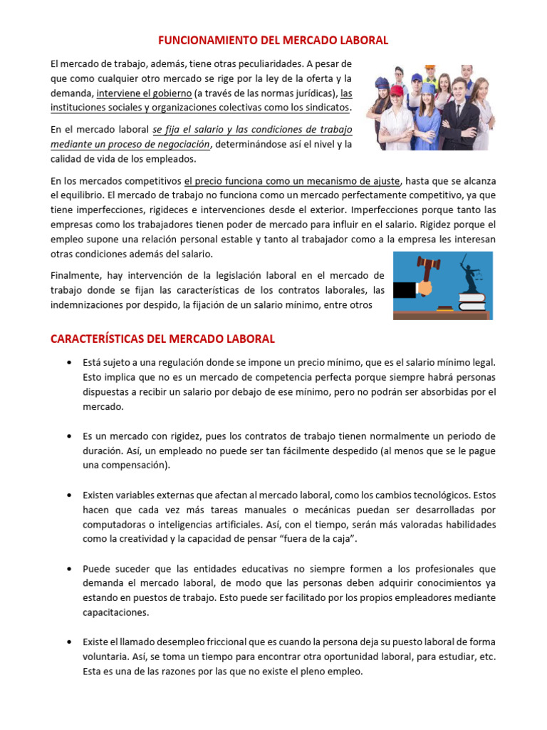 3. Funcionamiento CARACTERÍSTICAS Mercado Laboral | PDF | Economía laboral | Derecho laboral