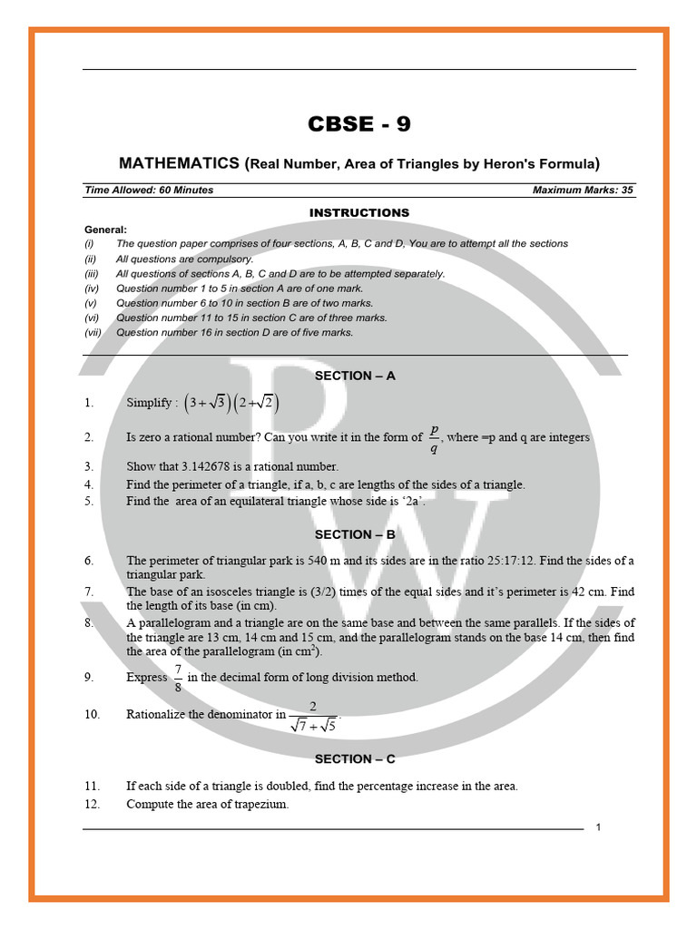 Cbse - 9: Mathematics | PDF