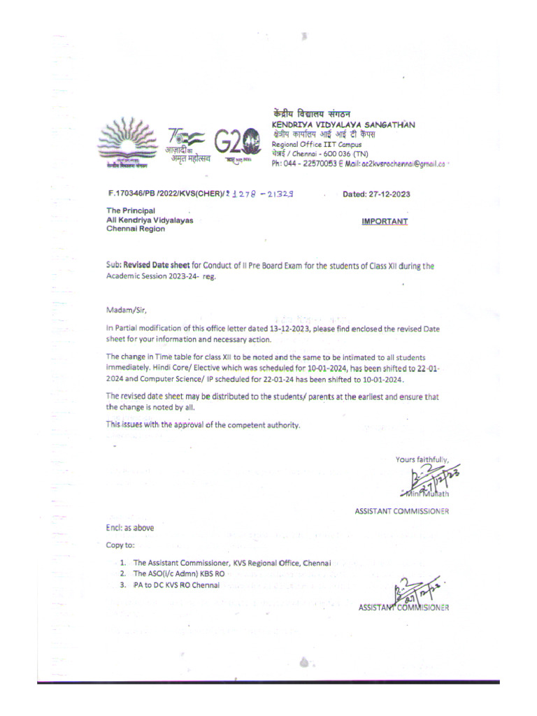 Revised Date Sheet For Conduct of II Pre-Board Exam For The Students of ...