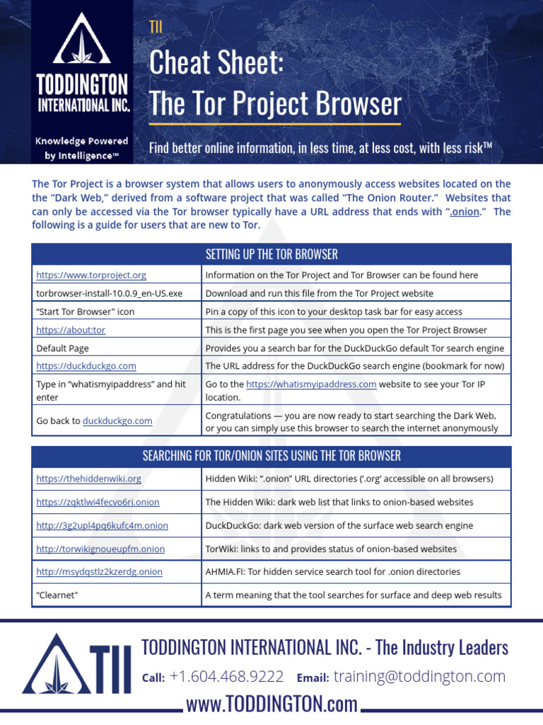 TII-Tor Cheat Sheet v3-1 | PDF