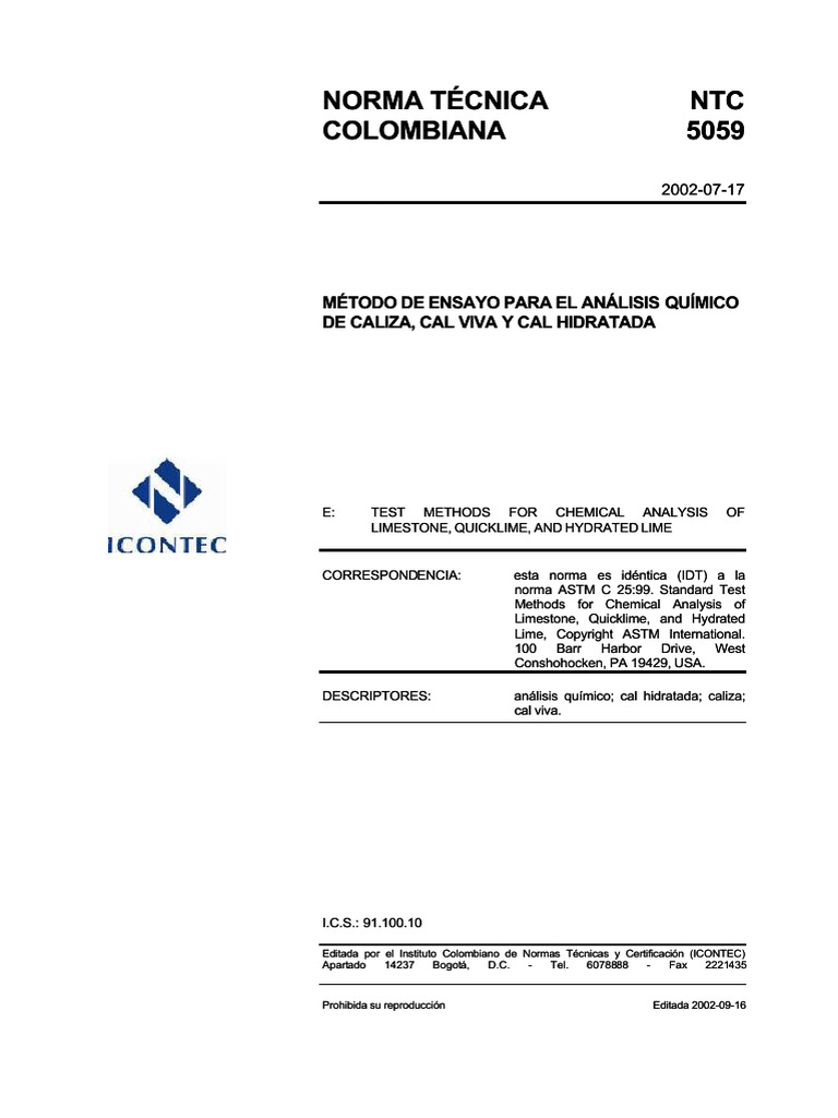 Norma Norma Técnica Técnica NTC NTC Colombiana 5059 Colombiana 5059 | PDF | Valoración | Química