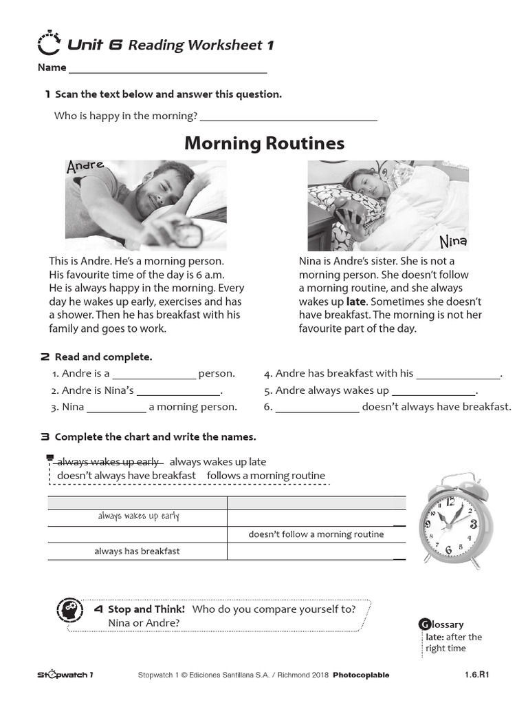 Morning Routines: Reading Worksheet | PDF