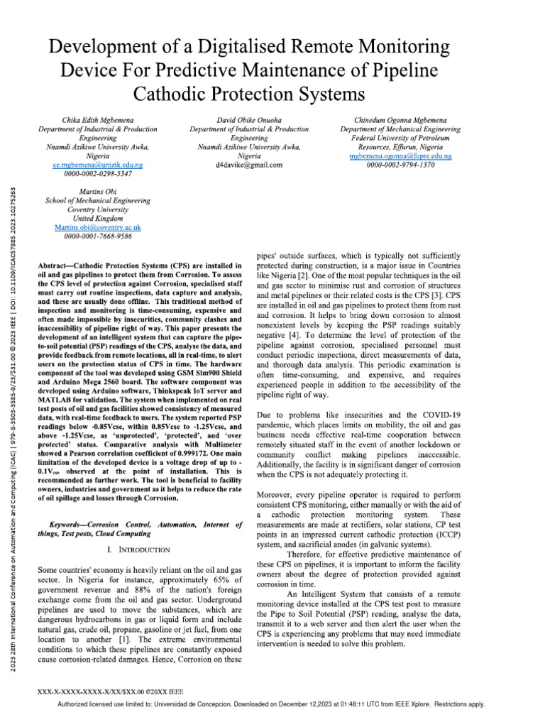 Development of A Digitalised Remote Monitoring Device For Predictive Maintenance of Pipeline ...