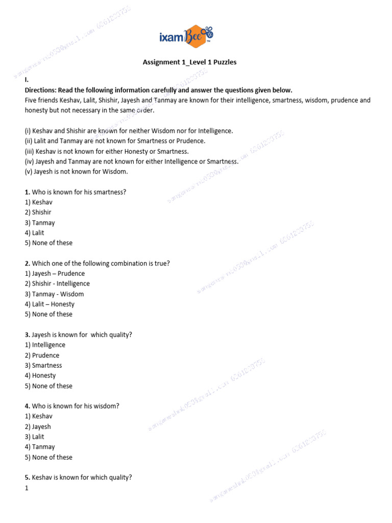 Assignment 1 - Easy Level Puzzles | PDF | Social Science | Language Arts & Discipline