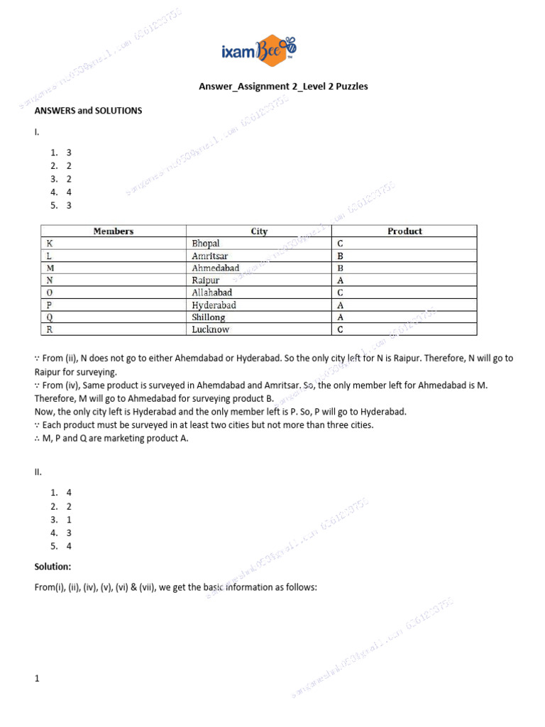 Answer - Assignment 2 - Moderate Level Puzzles | PDF