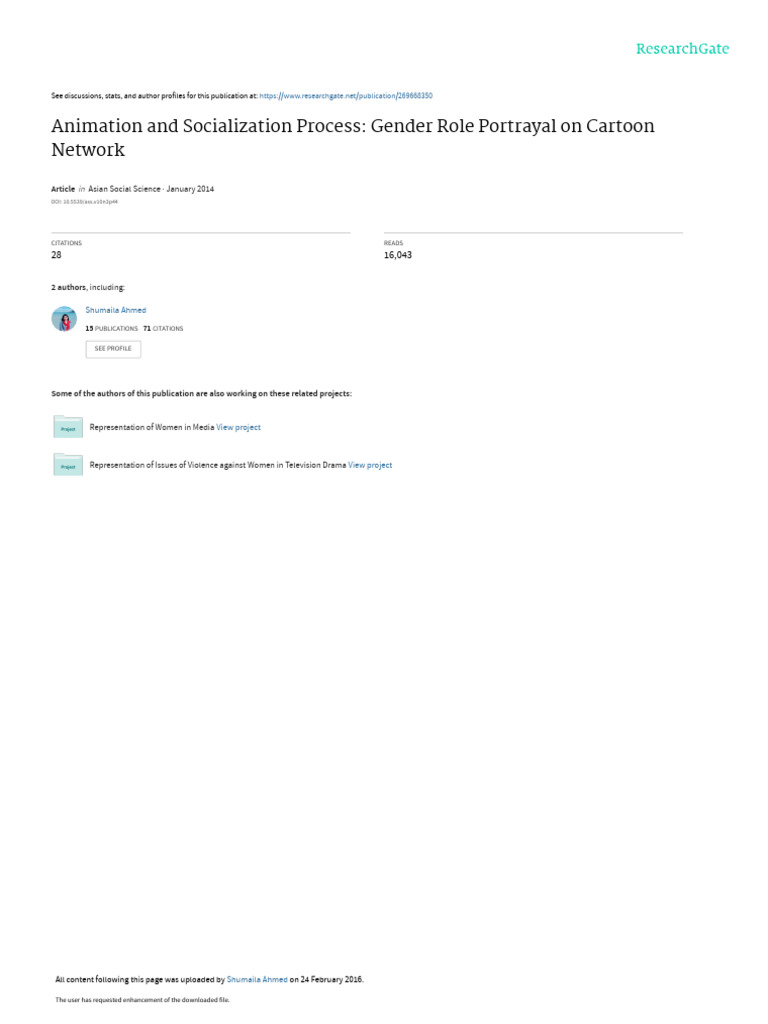 Animation and Socialization Process Gender Role Po | PDF
