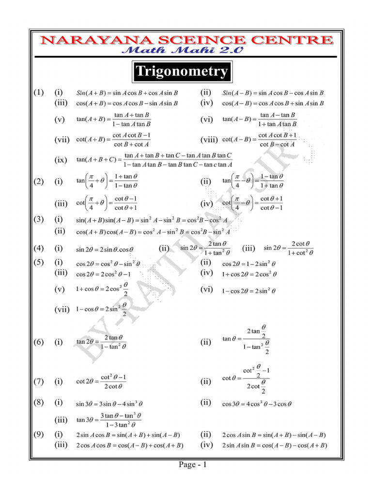 12th Math All Chapter Formula By-Rajtilak Sir | PDF