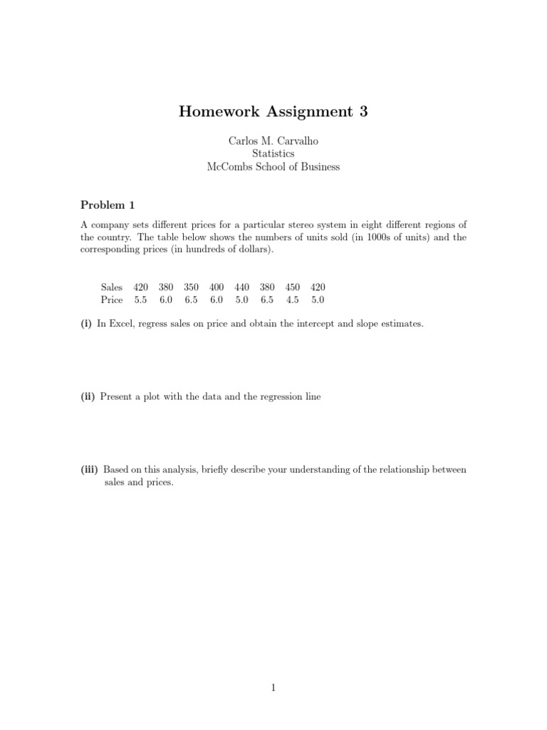 Homework Assignment 3: Carlos M. Carvalho Statistics Mccombs School of Business | PDF | Teaching ...
