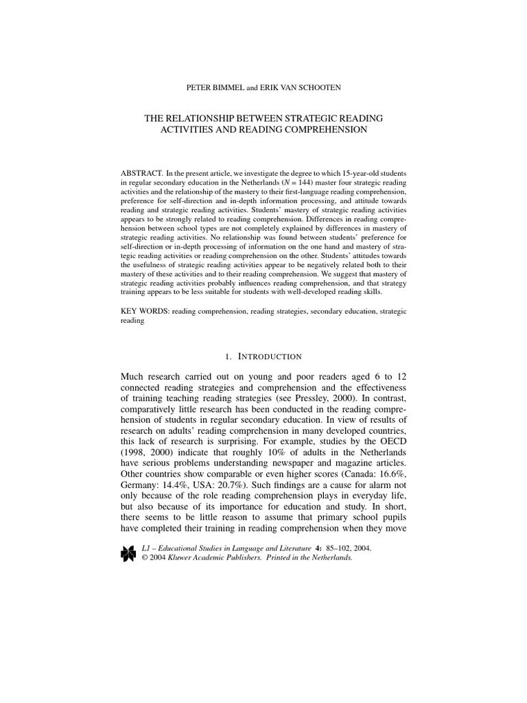 The Relationship Between Strategic Readi | PDF | Reading Comprehension | Metacognition