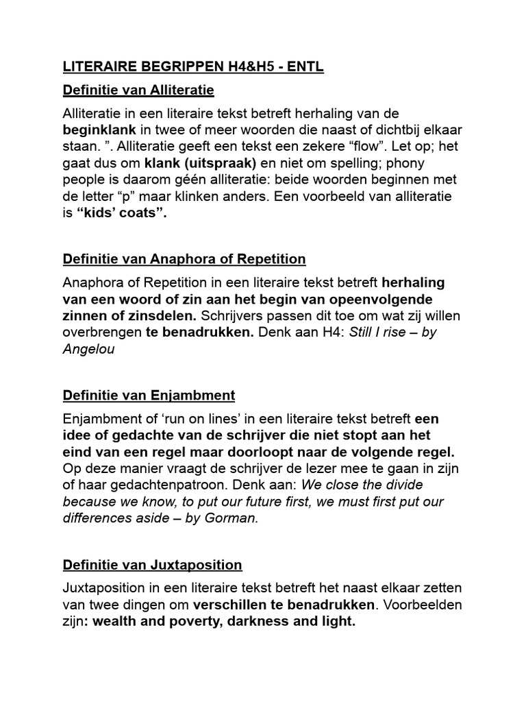 LITERAIRE BEGRIPPEN ENTL H4 en H5 | PDF