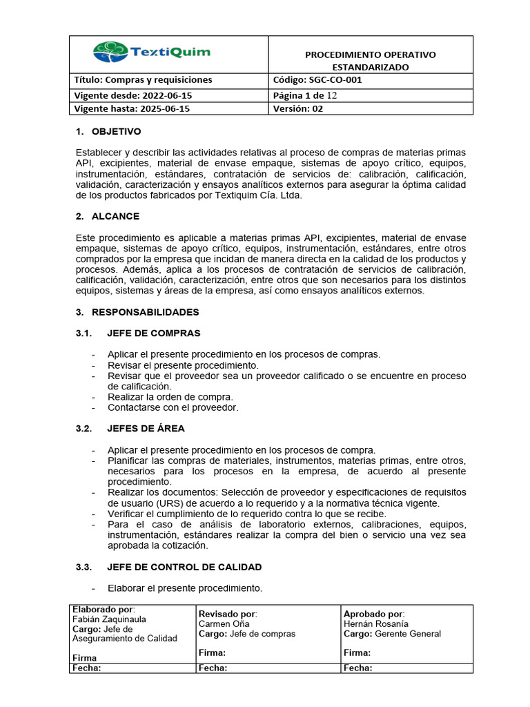 SGC-CO-001 Compras y Requisiciones | PDF