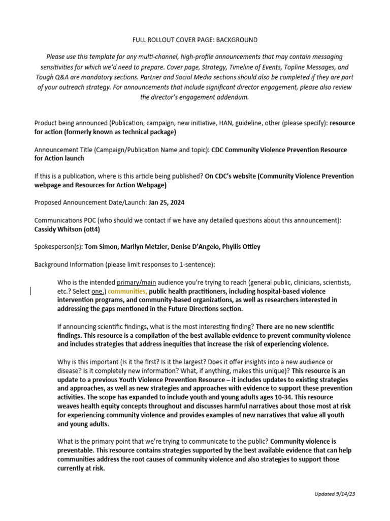 Rollout Plan CV Resource For Action DVP (2) LM | PDF