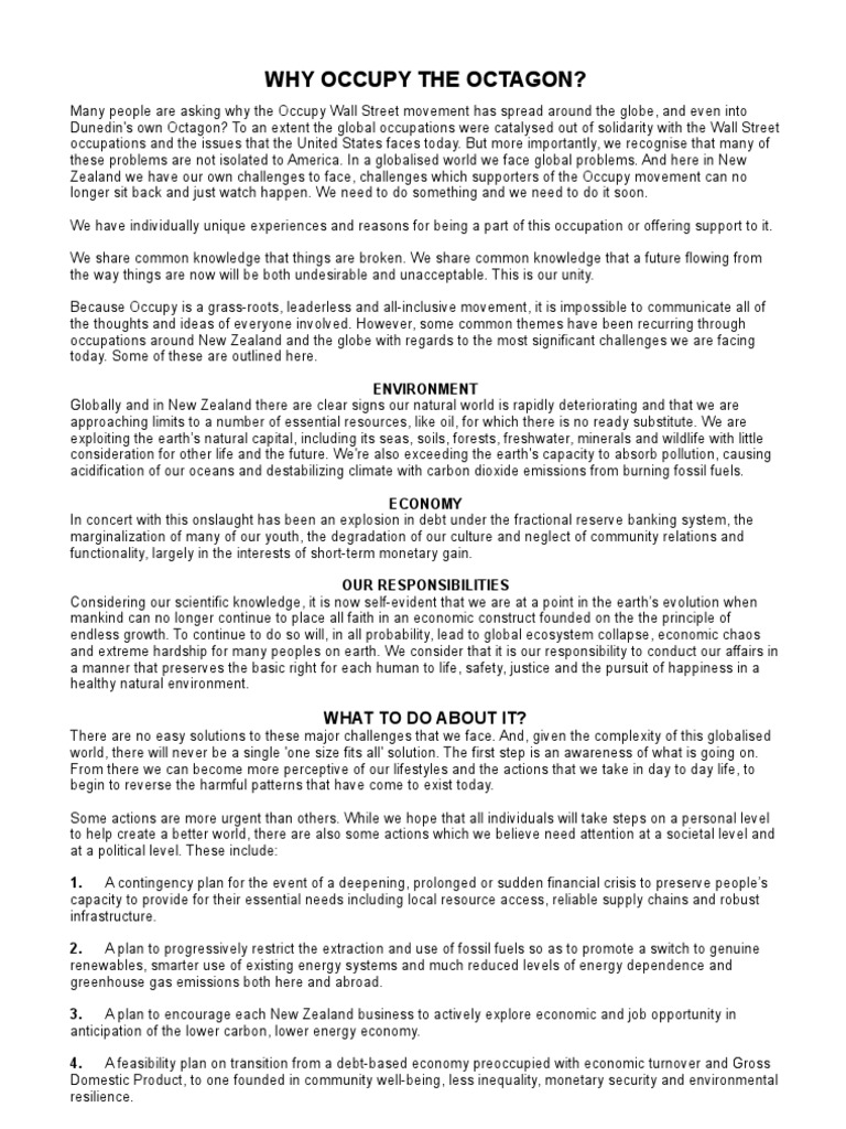 Why Occupy The Octagon? An Unofficial Statement | PDF | Low Carbon ...