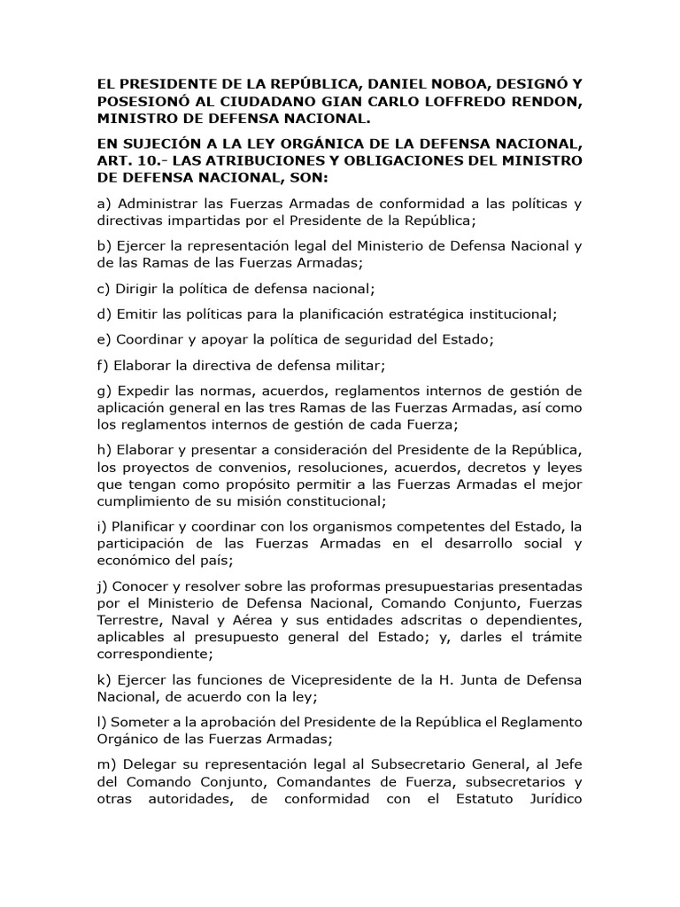 Designación de Gian Carlo Loffredo como Ministro de Defensa | PDF
