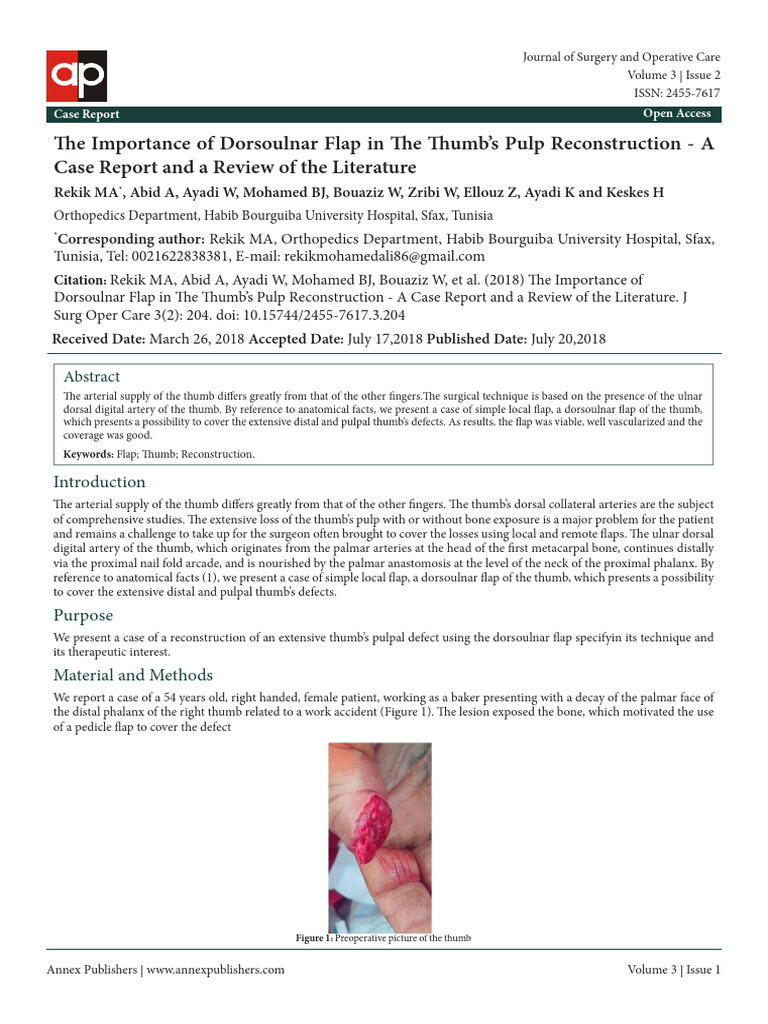 3204 The Importance of Dorsoulnar Flap in The Thumb S Pulp | PDF ...