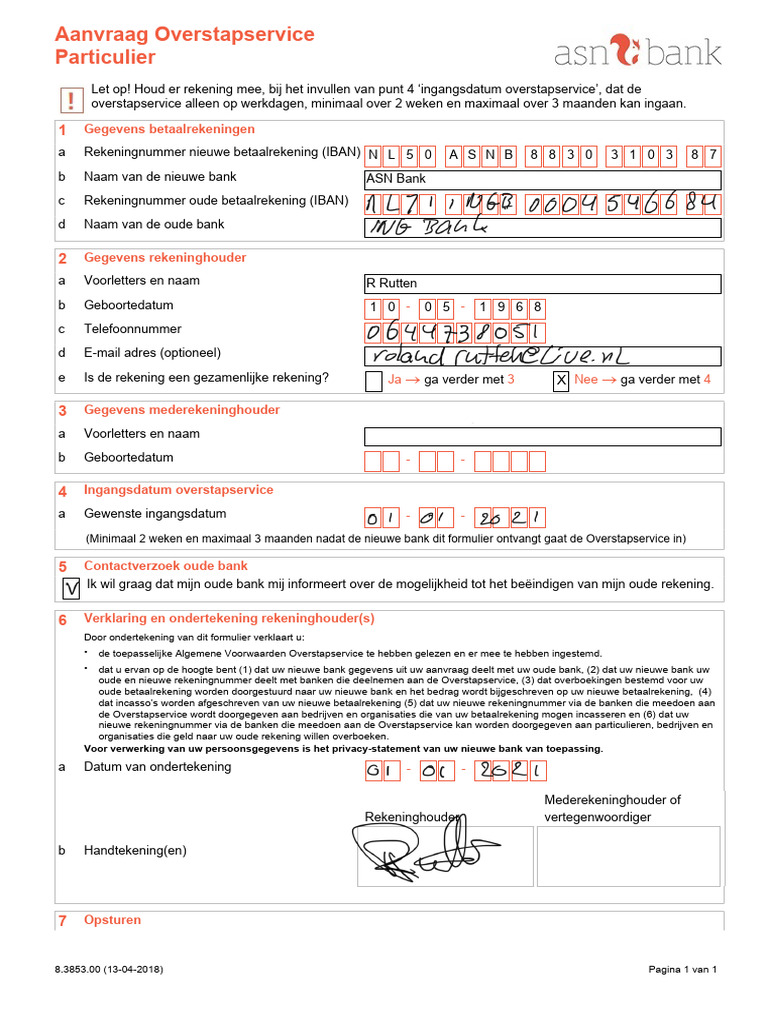 Formulier Aanvragen Overstapservice | PDF
