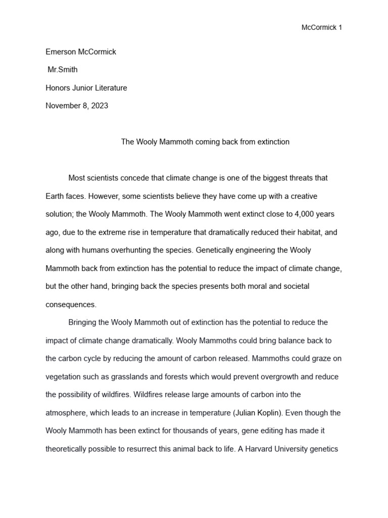 Reviving Wooly Mammoths: Risks and Benefits | PDF | Social Science ...