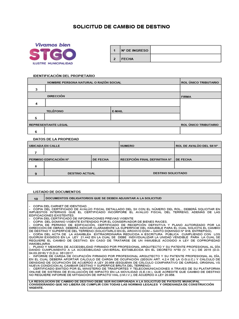 Solicitud de Cambio de Destino | PDF