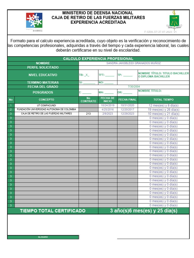 12-CÁLCULO DE EXPERIENCIA (Formato Excel) | PDF