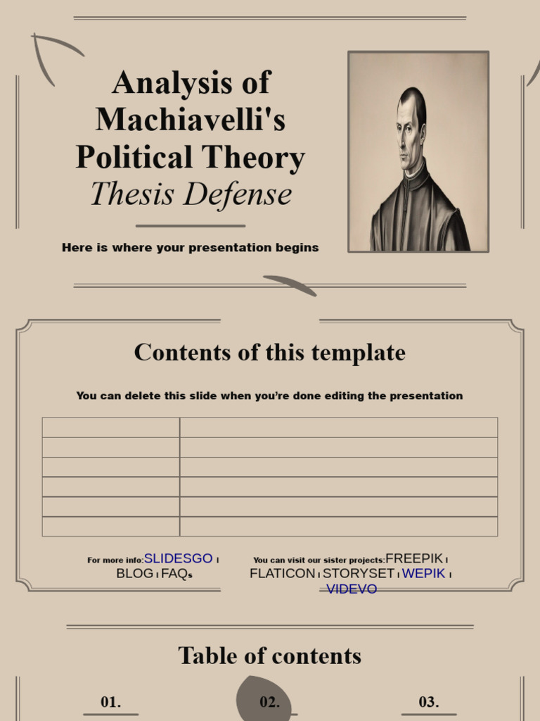Analysis of Machiavelli's Political Theory Thesis Defense by Slidesgo | PDF