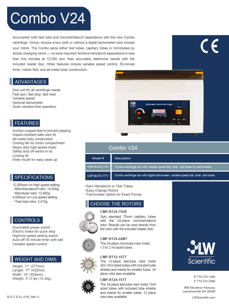 Lw Scientific Combo V24 Centrifuge | PDF | Centrifuge | Mechanical Engineering