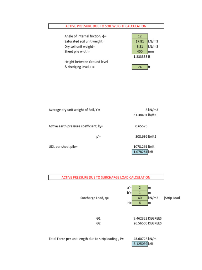 Sheet Pile Design Calculation | PDF | Deep Foundation | Continuum Mechanics