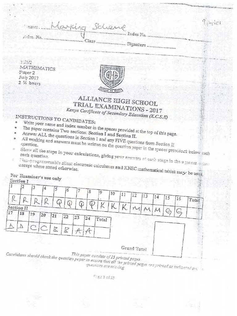 Mathematics PP2 MS Alliance Boys 2017 | PDF