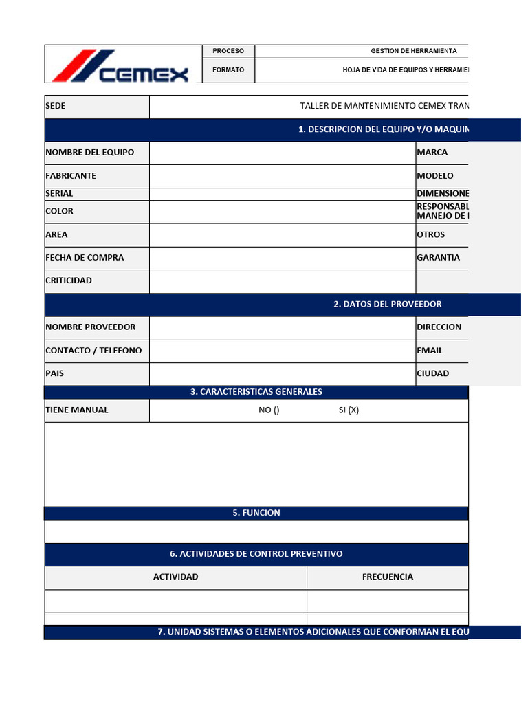Formato De Hoja De Vida De Equipo Pdf