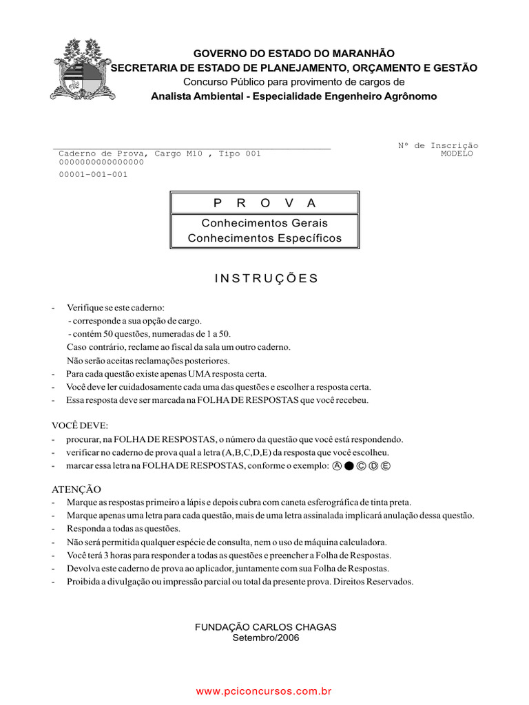 Prova M10 Tipo 001 | PDF