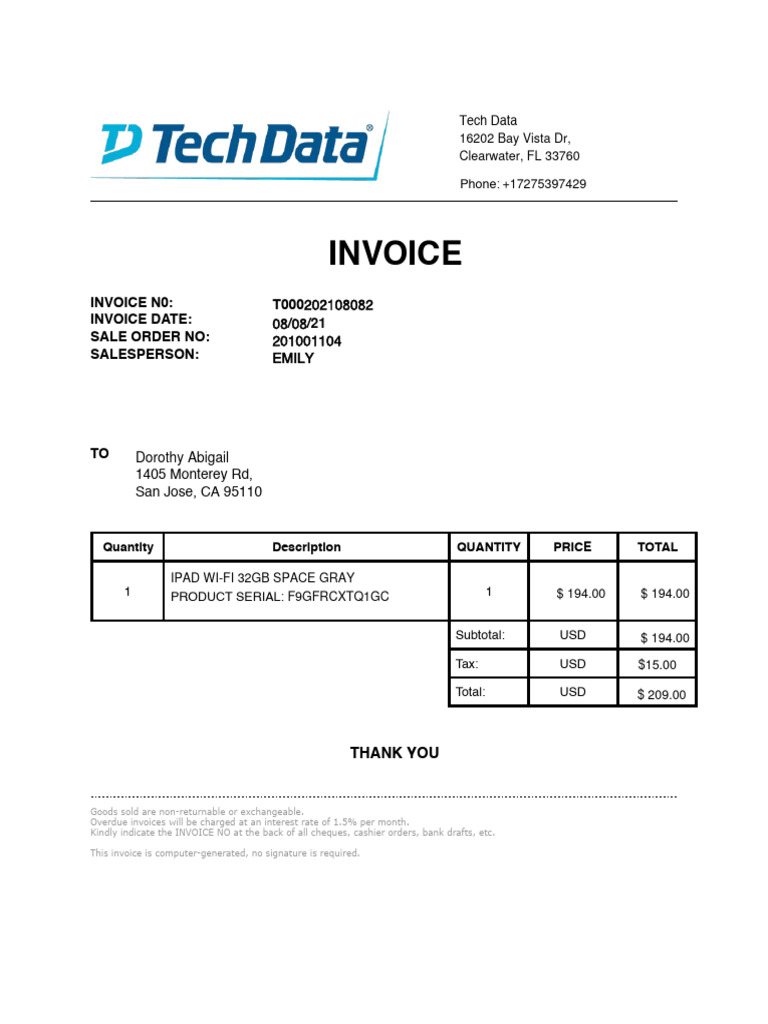 Tech Data Receipt RK PDF | PDF