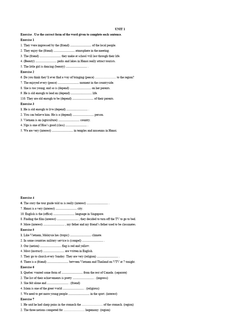 Bai Tap Word Form 9 | PDF