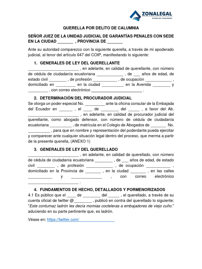 QUERELLA POR DELITO DE CALUMNIA | PDF