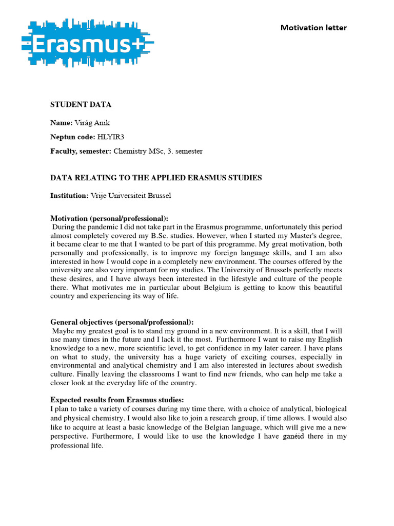 Motivation Letter VUB | PDF