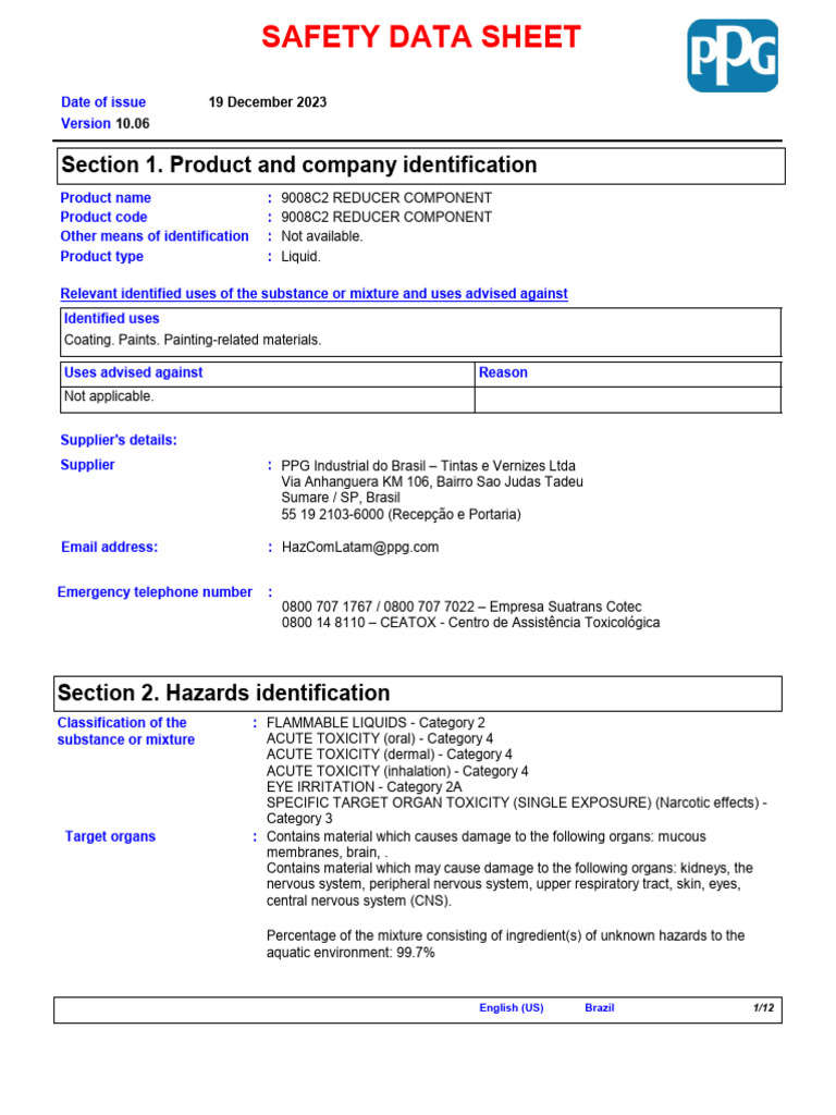 9008i06775cagbc2 SDS Reducer Component | PDF | Dangerous Goods | Toxicity
