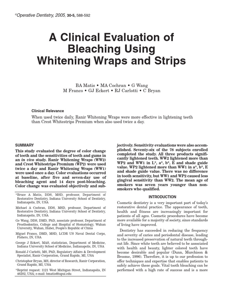 A Clinical Evaluation of Bleaching Using Whitening Wraps and Strips ...