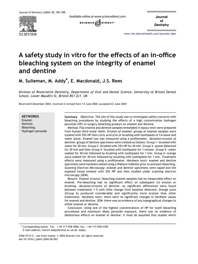 A safety study i vitro for the effects of an in office bleaching system ...