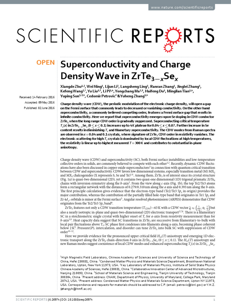 Superconductivity and Charge Density Wave in ZrTe3-xSex (ZHU Et. Al ...