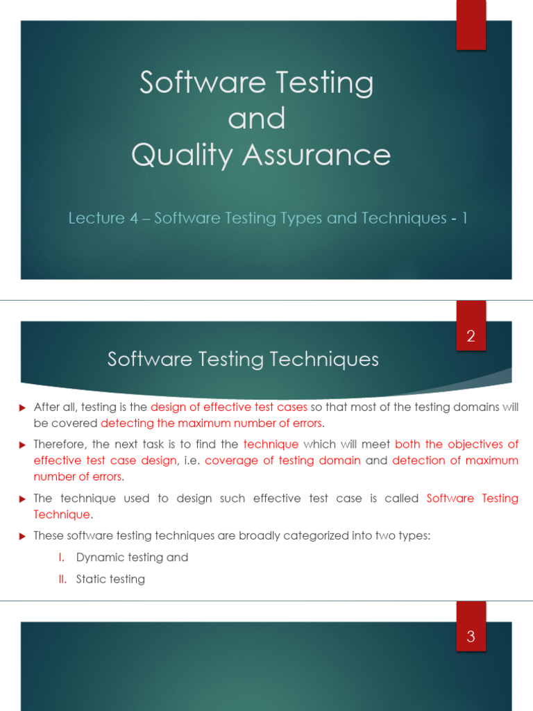 STQA Lecture 4 Software Testing Types and Techniques 1 | PDF | Software ...