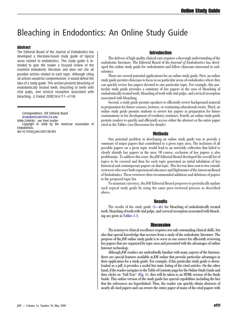 Bleaching in Endodontics An Online Study Guide | PDF | Human Tooth | Tooth Enamel