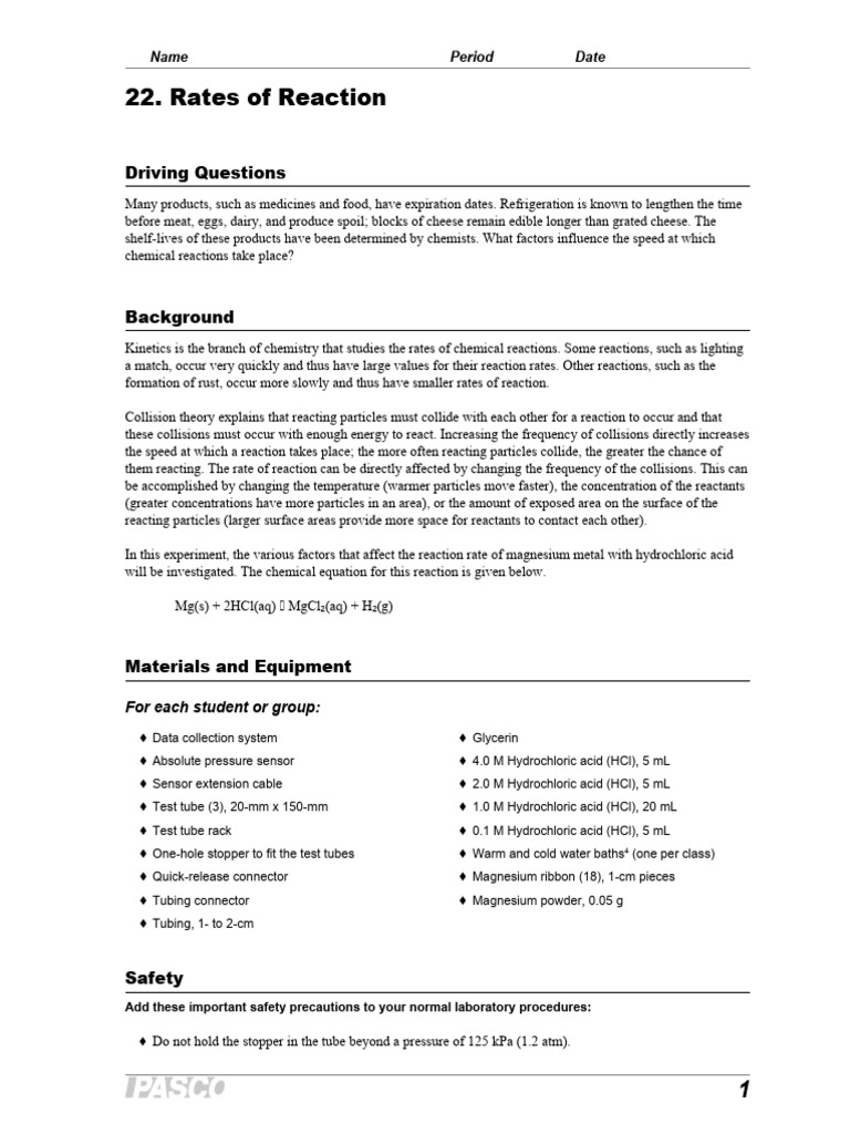 Rates of Reaction | PDF