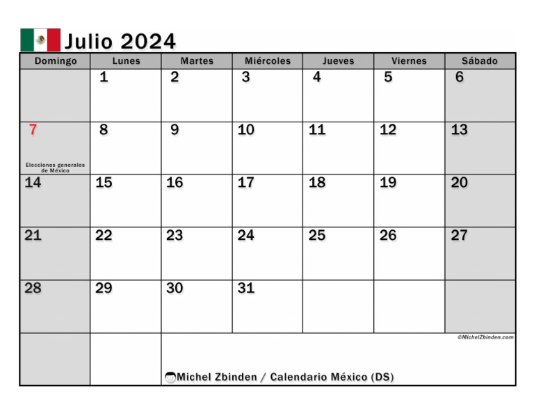 Calendario Julio 2024 Mexico Ds 2 | PDF