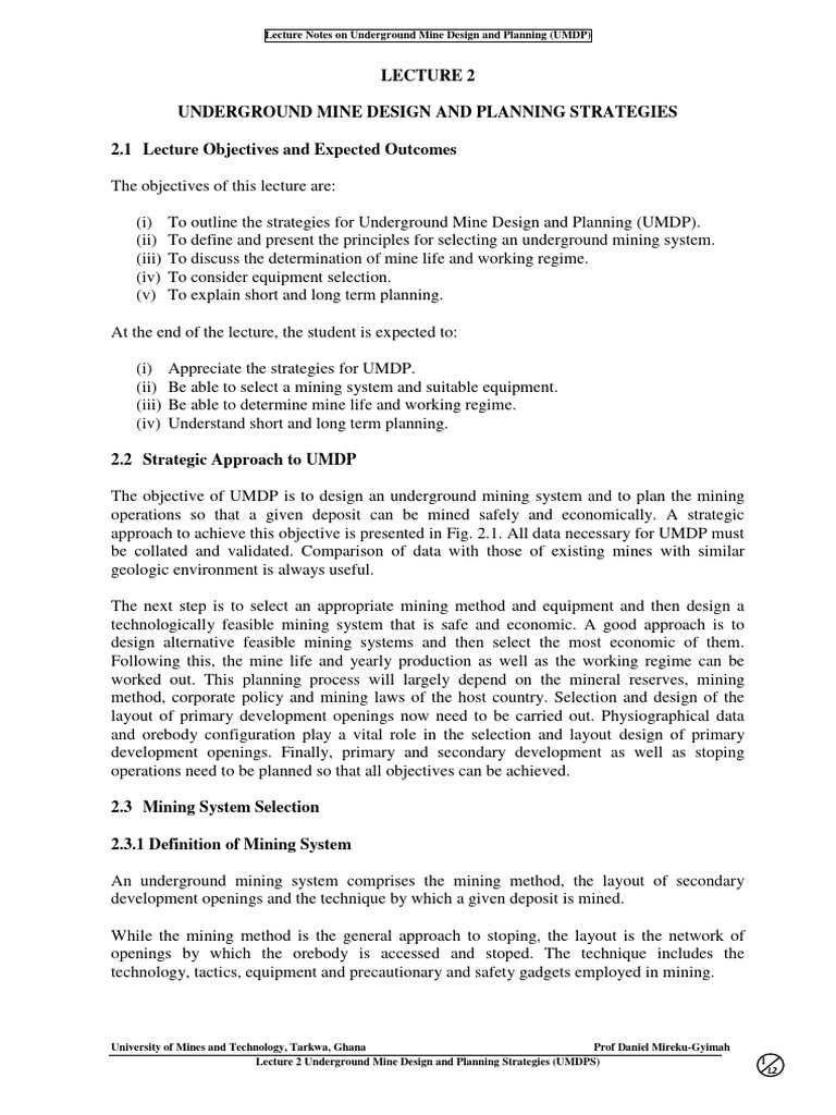 Underground Mine Design Strategies | PDF