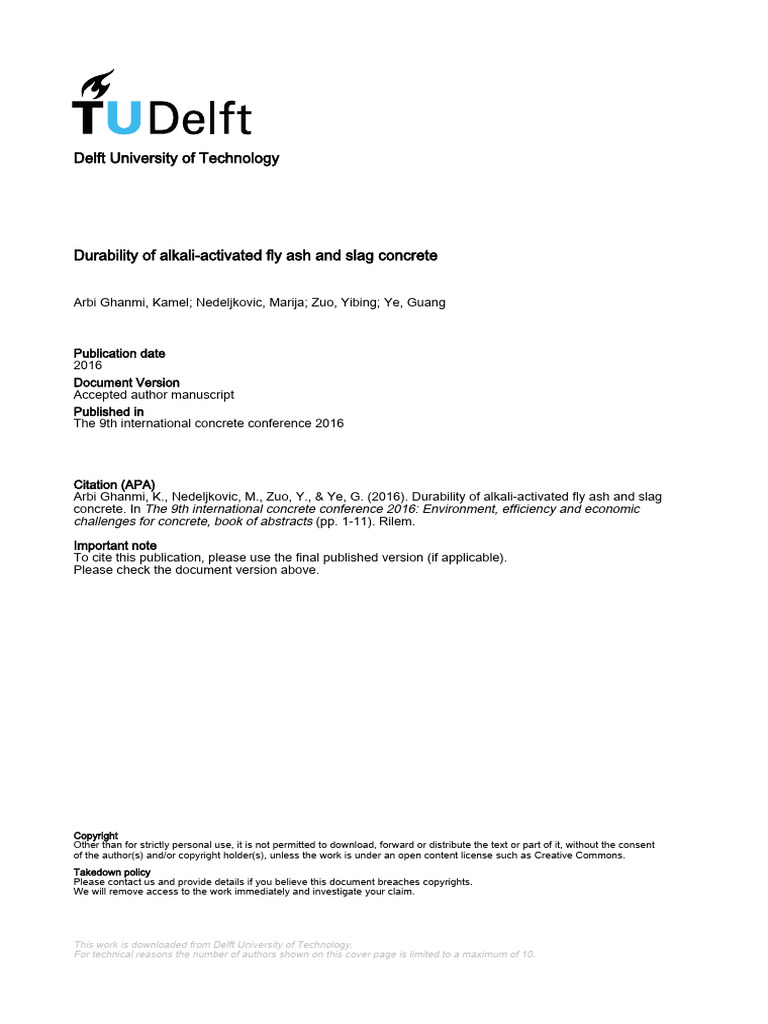 Durability of Alkali-Activated Fly Ash and Slag Concrete | PDF