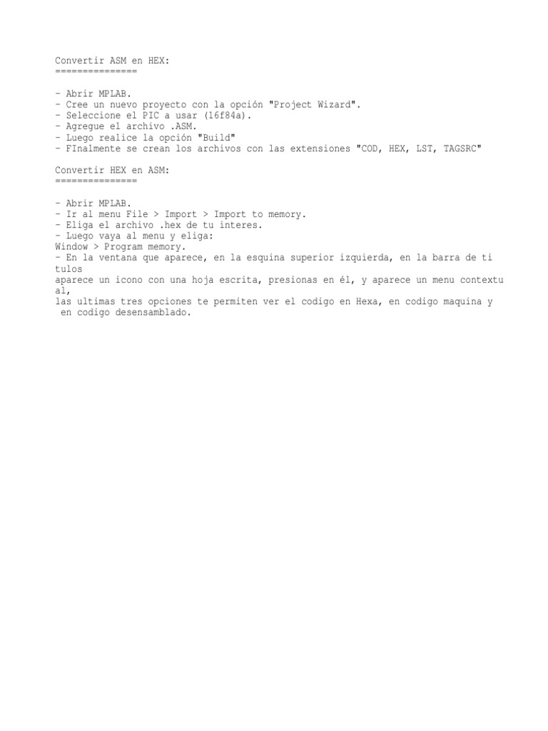 Convertir ASM a HEX y viceversa | PDF | Juegos y actividades