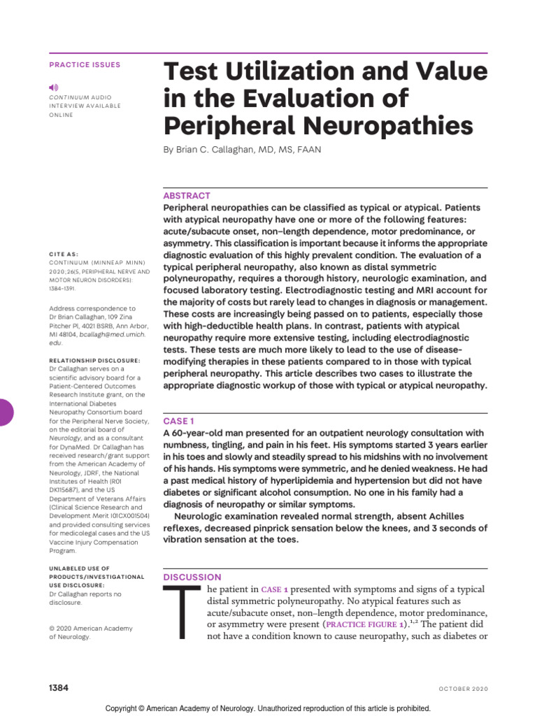 Test Utilization and Value in The Evaluation of Peripheral Neuropathies ...