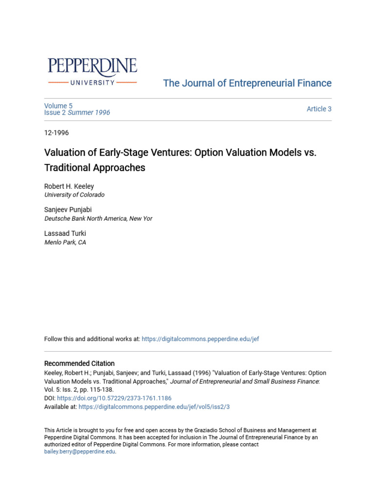 Valuation of Early-Stage Ventures - Option Valuation Models vs. TR ...