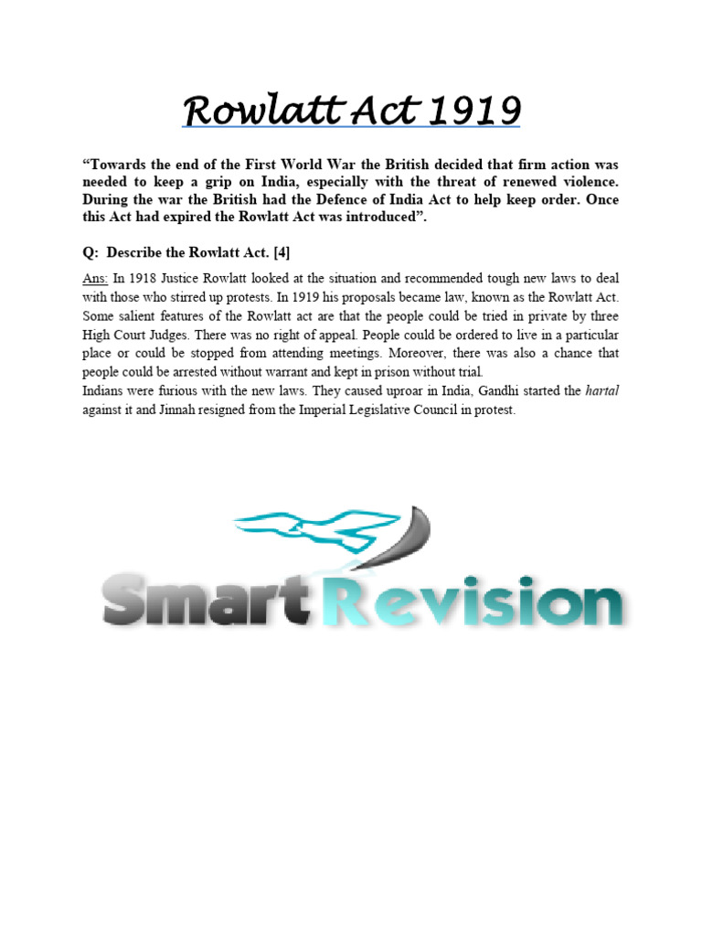 Rowlatt Act 1919 Smartrevision - Com | PDF | History
