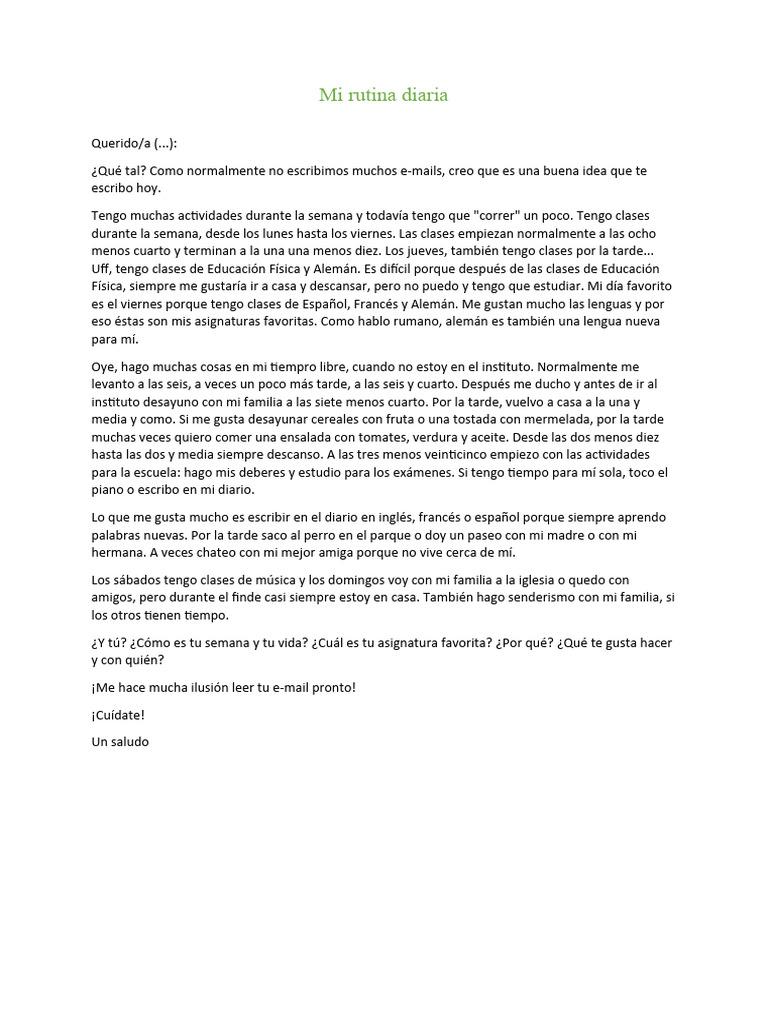 Mi rutina diaria---prueba de texto | PDF