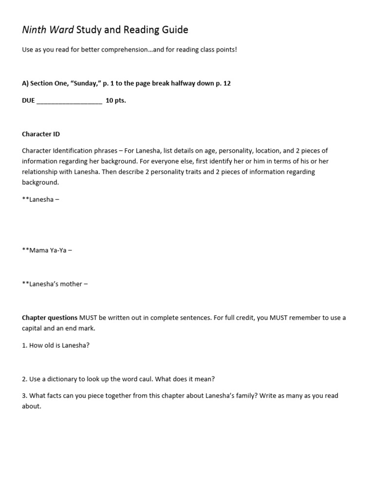 Ninth Ward Study Guide | PDF | Weather Forecasting