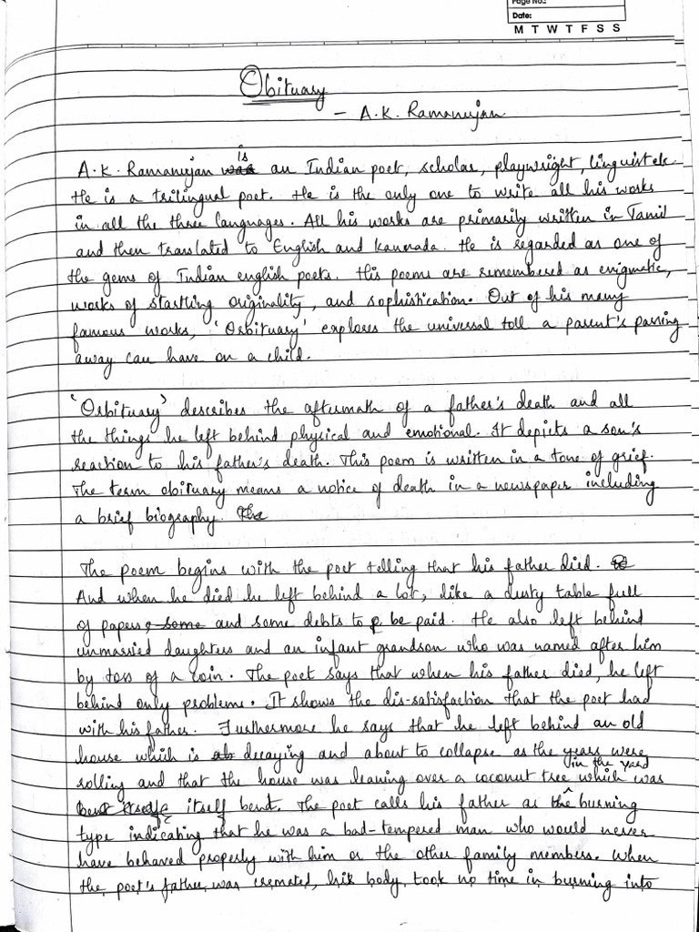 Obituary by AK Ramanujan | PDF